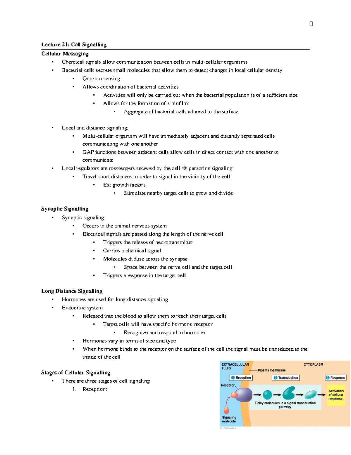 Lecture 21 - Cell signalling - Lecture 21: Cell Signalling Cellular ...