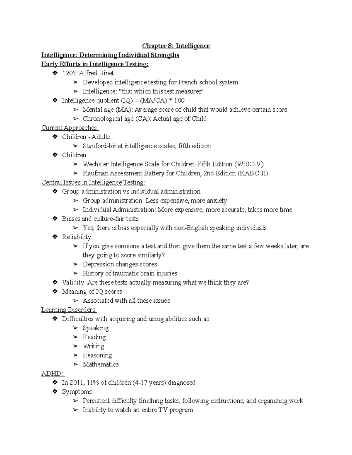 Chapter 8 Intelligence - Chapter 8: Intelligence Intelligence: Determining Individual Strengths ...