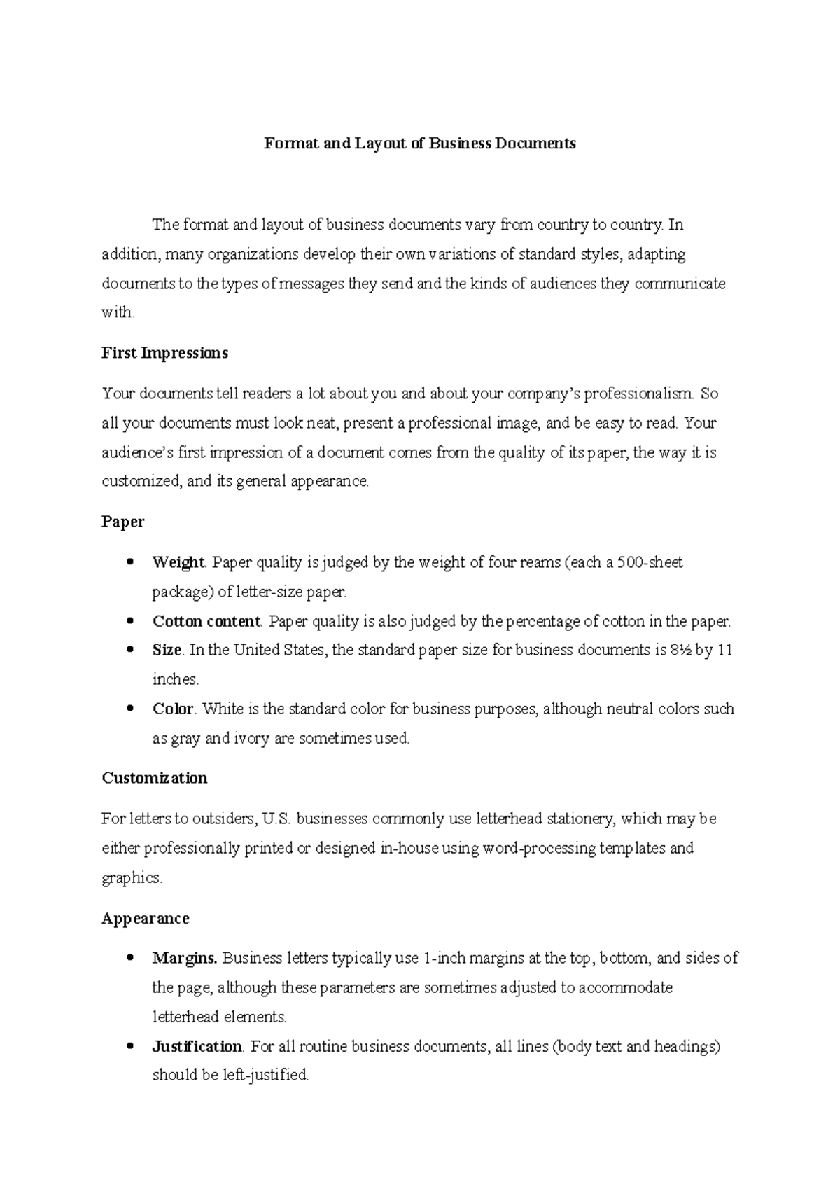 Format and Layout of Business Documents - In addition, many ...