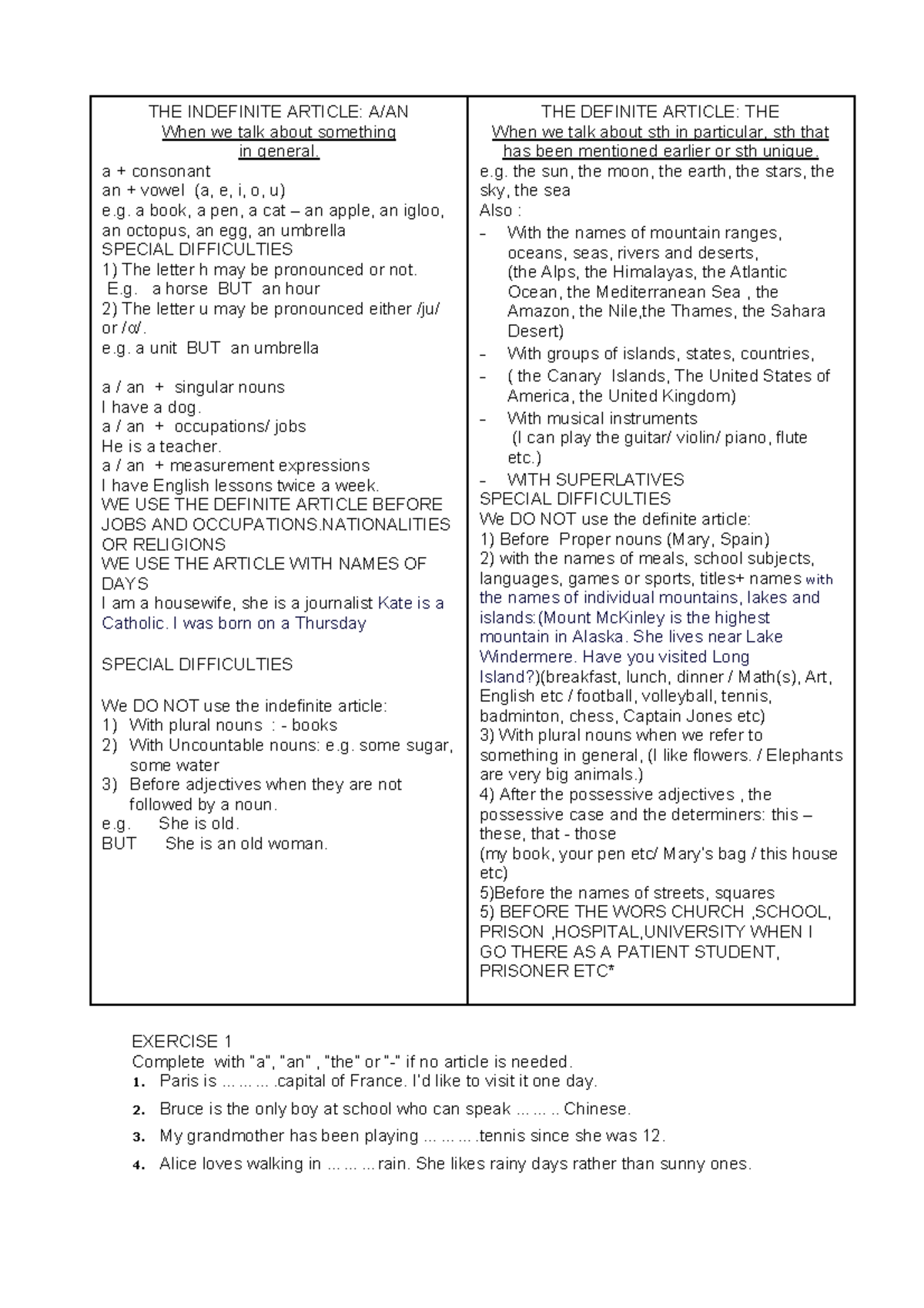 Articles 11 - THE INDEFINITE ARTICLE: A/AN - “ ” “ ” “” “ “ 1. - Studocu