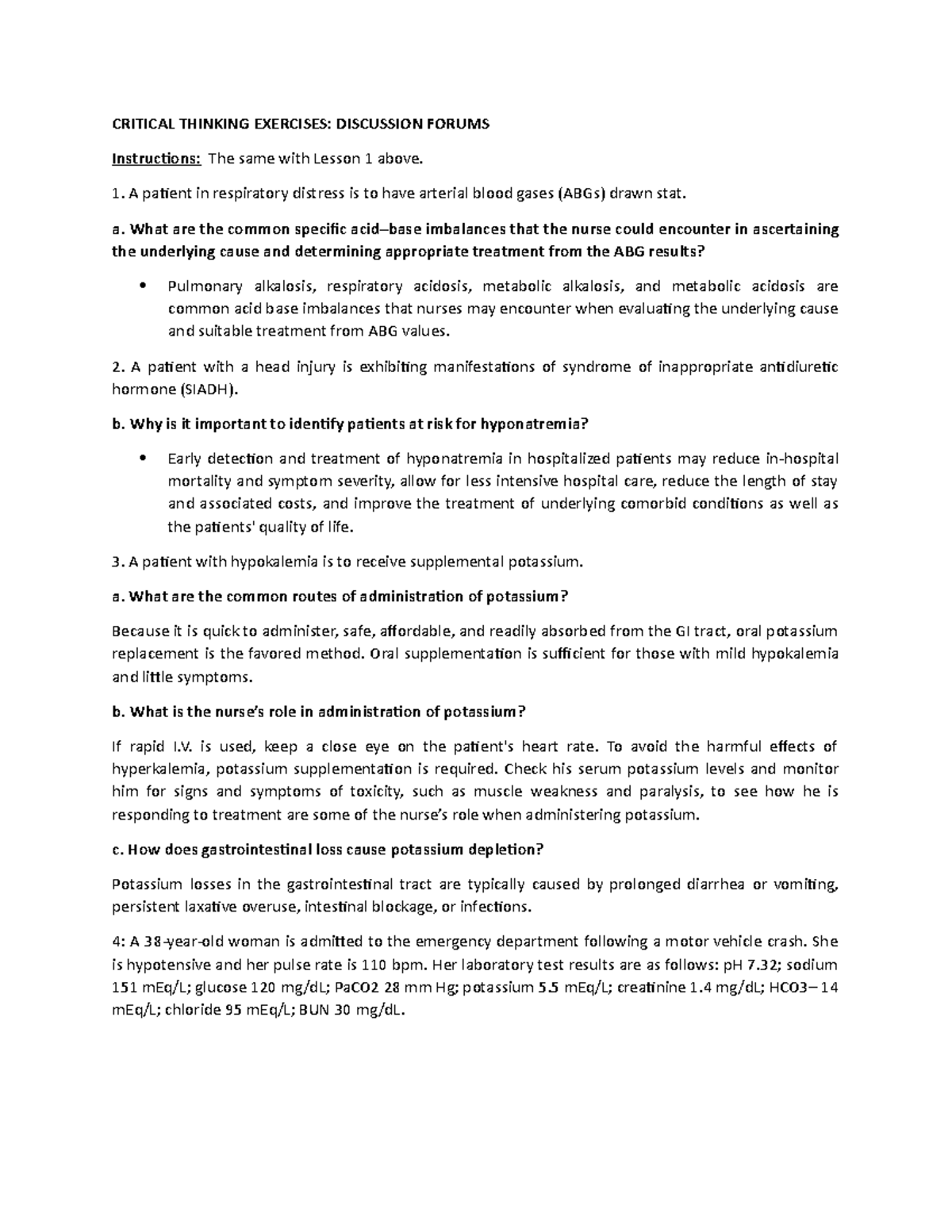 Critical- Thinking- Exercises - CRITICAL THINKING EXERCISES: DISCUSSION ...