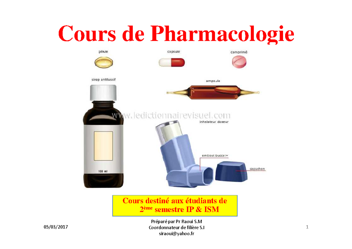 Cours Pharmaco généralité 2017 - Cours de Pharmacologie 05/03/ Préparé ...