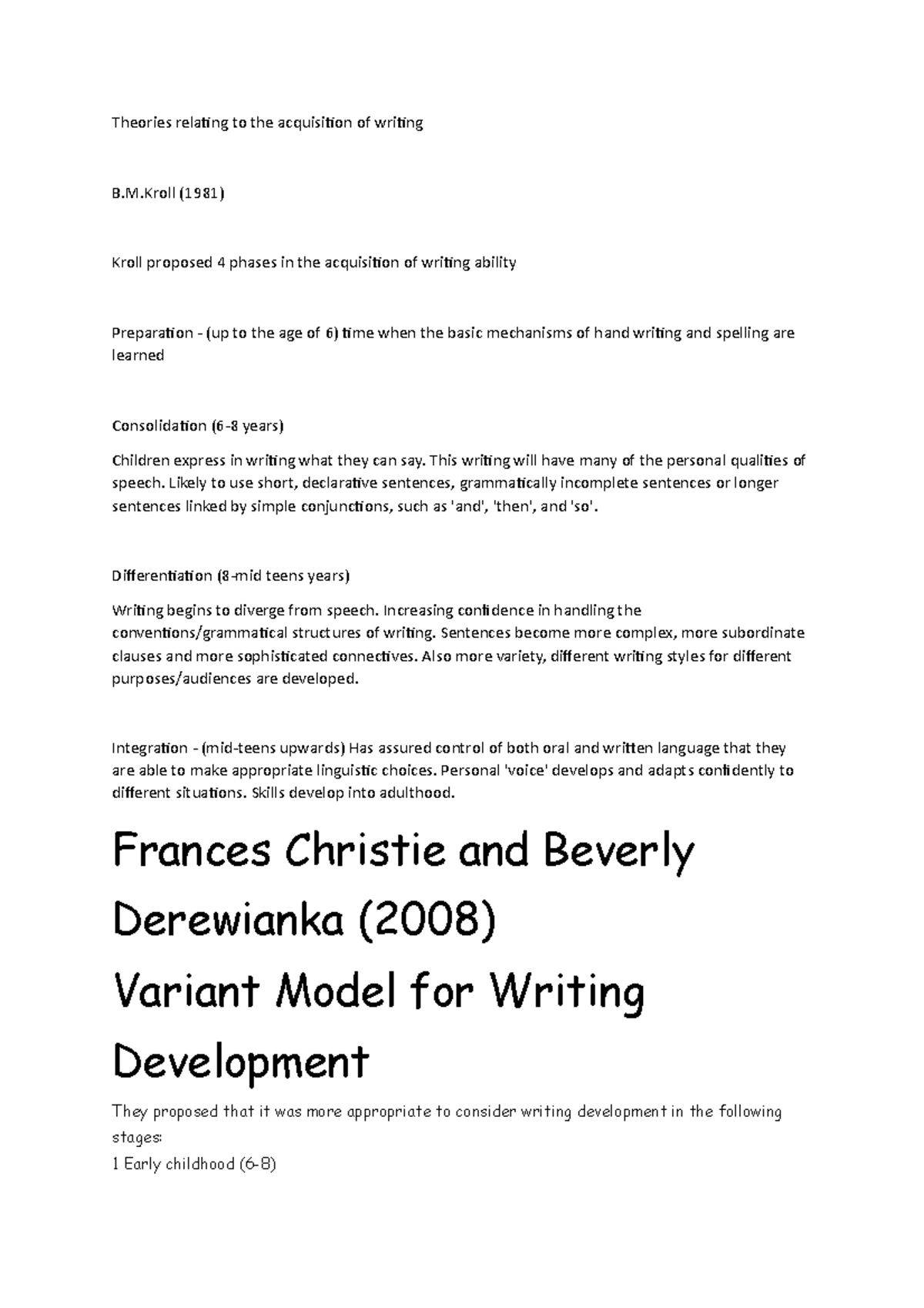 Theories relating to the acquisition of writing - M (1981) Kroll ...