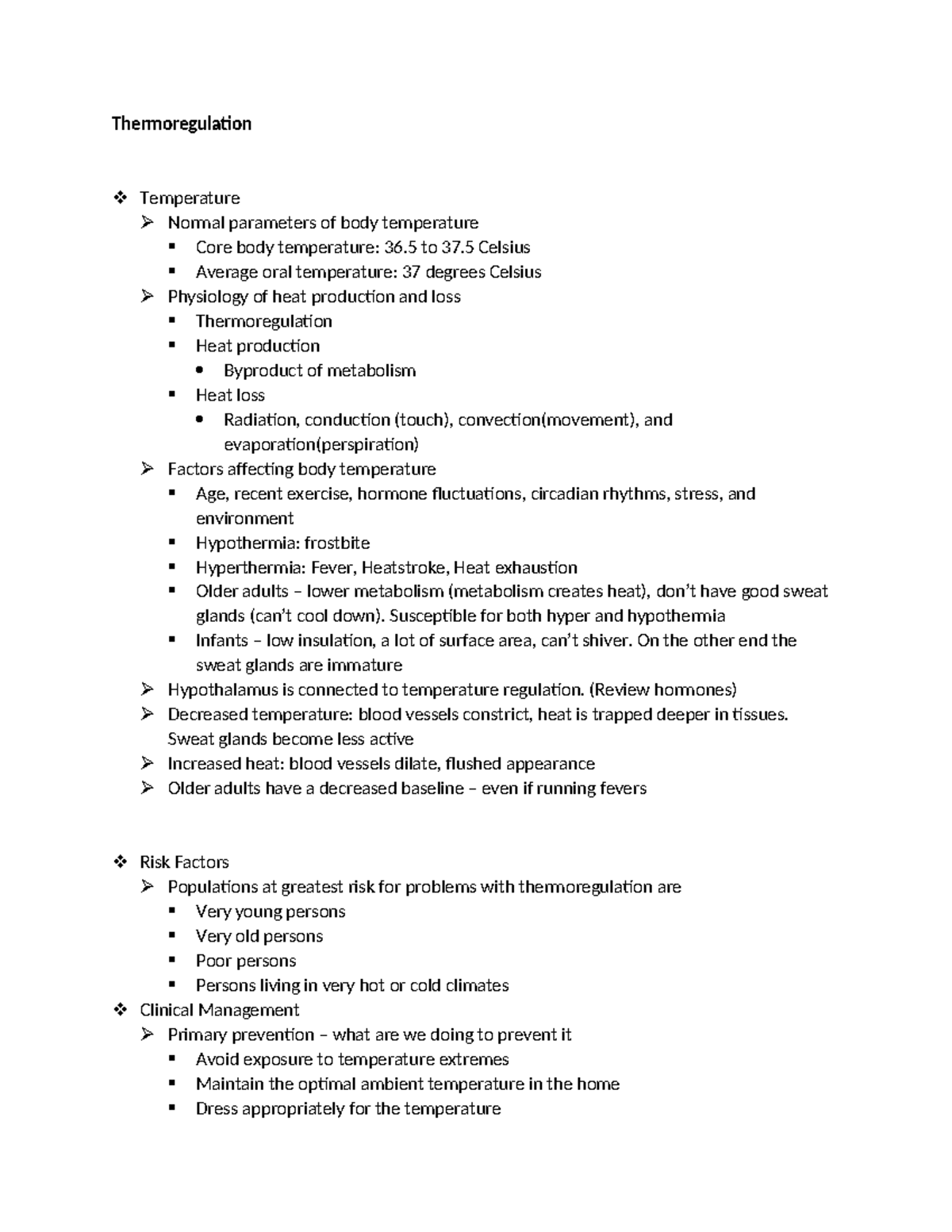 9.5 Lecture - Thermoregulation - Thermoregulation Temperature Normal ...
