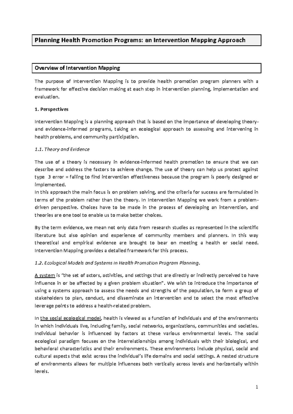 Summary Health Law: Overview of Intervention Mapping - Planning Health ...