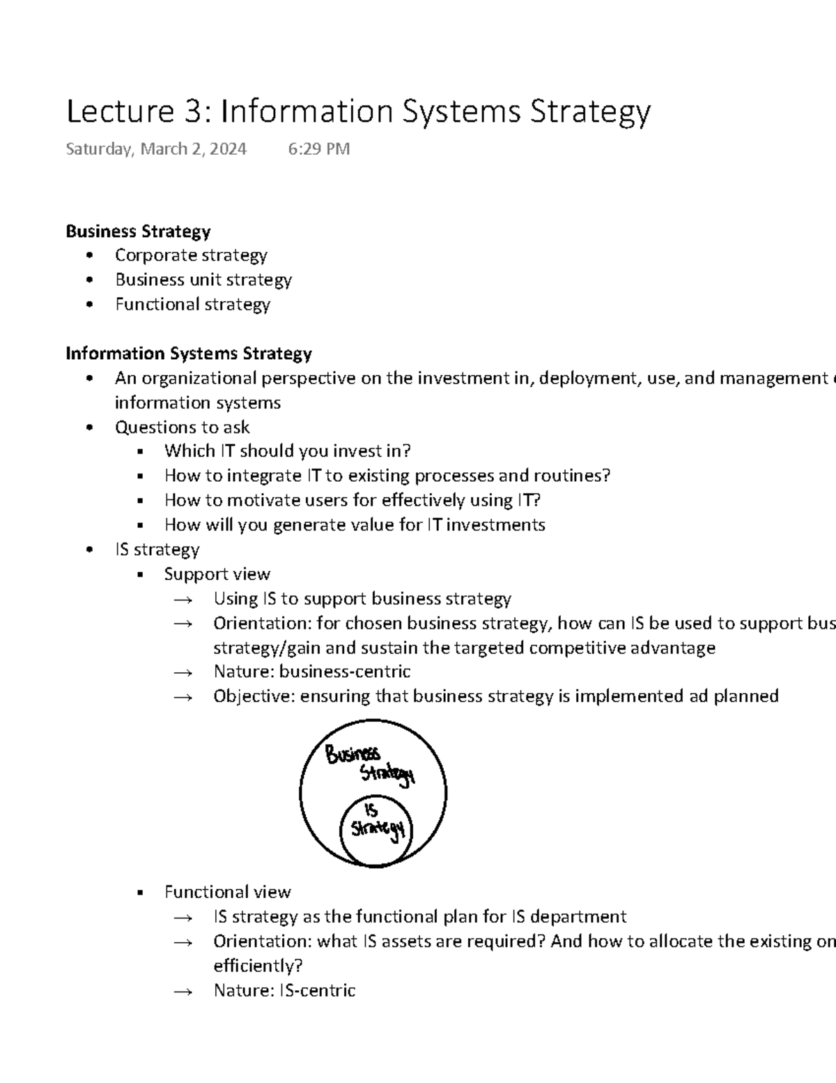 Lecture 3 Information Systems Strategy - Business Strategy Corporate ...