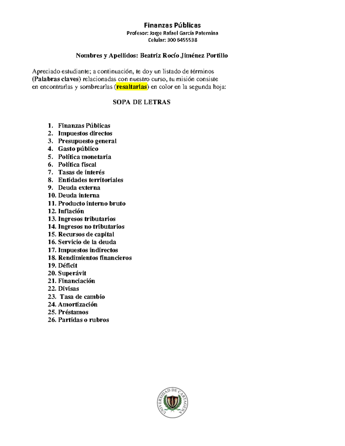 SOPA DE Letras Finanzas Públicas Beatriz Jimenez - Profesor: Jorge ...