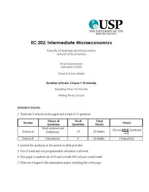 Online Activity 4 - Calculations - EC202: Intermediate Microeconomics ...
