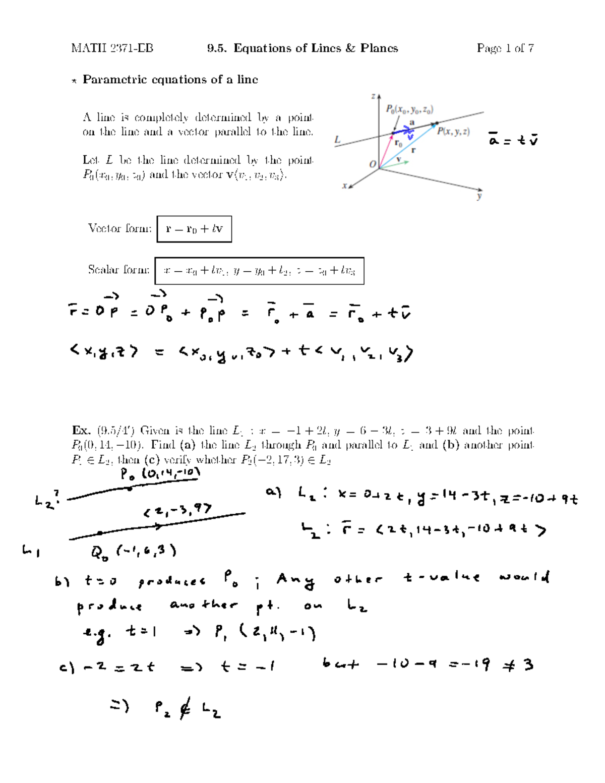 math 2321 multivar calc iii 9.5 annotated - MATH 9. Equations of Lines ...