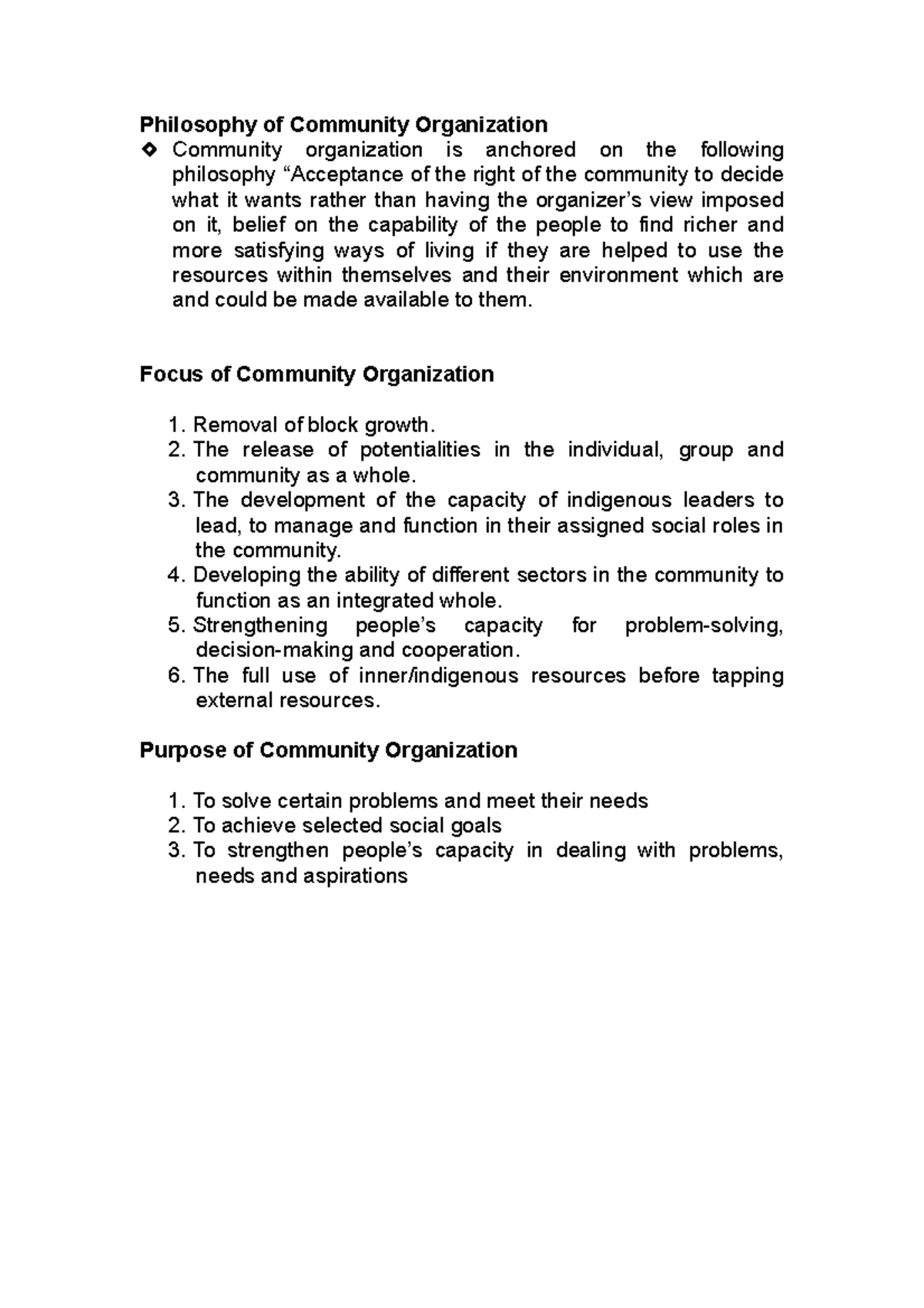 Community Organization - Focus of Community Organization Removal of ...