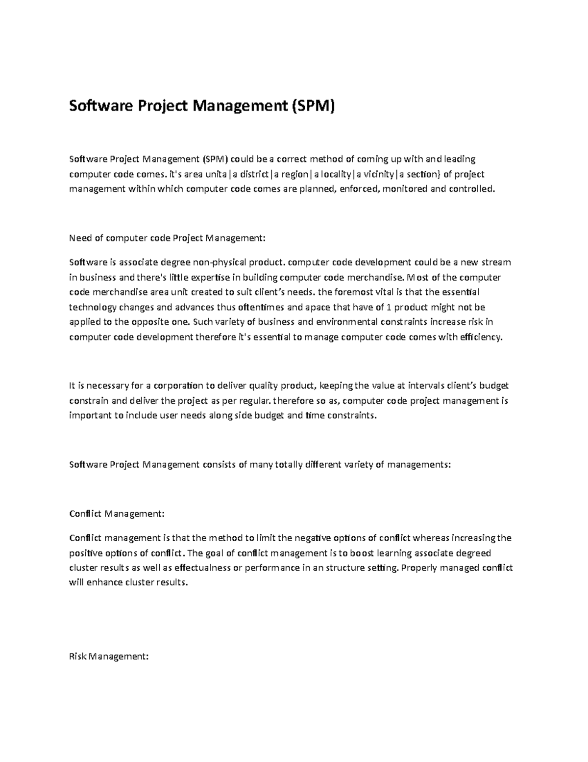 Software Project Management (SPM) - it's area unita|a district|a region ...