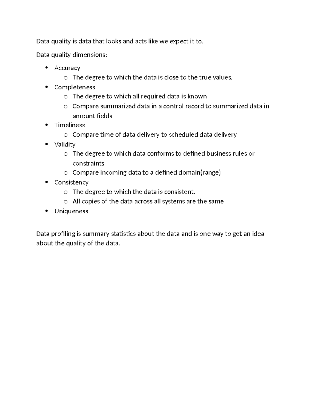 DAT325 Module 2 notes - Data quality is data that looks and acts like ...