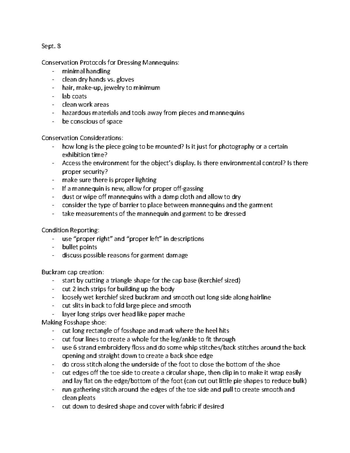 Mounting Notes - Sept. 8 Conservation Protocols for Dressing Mannequins ...