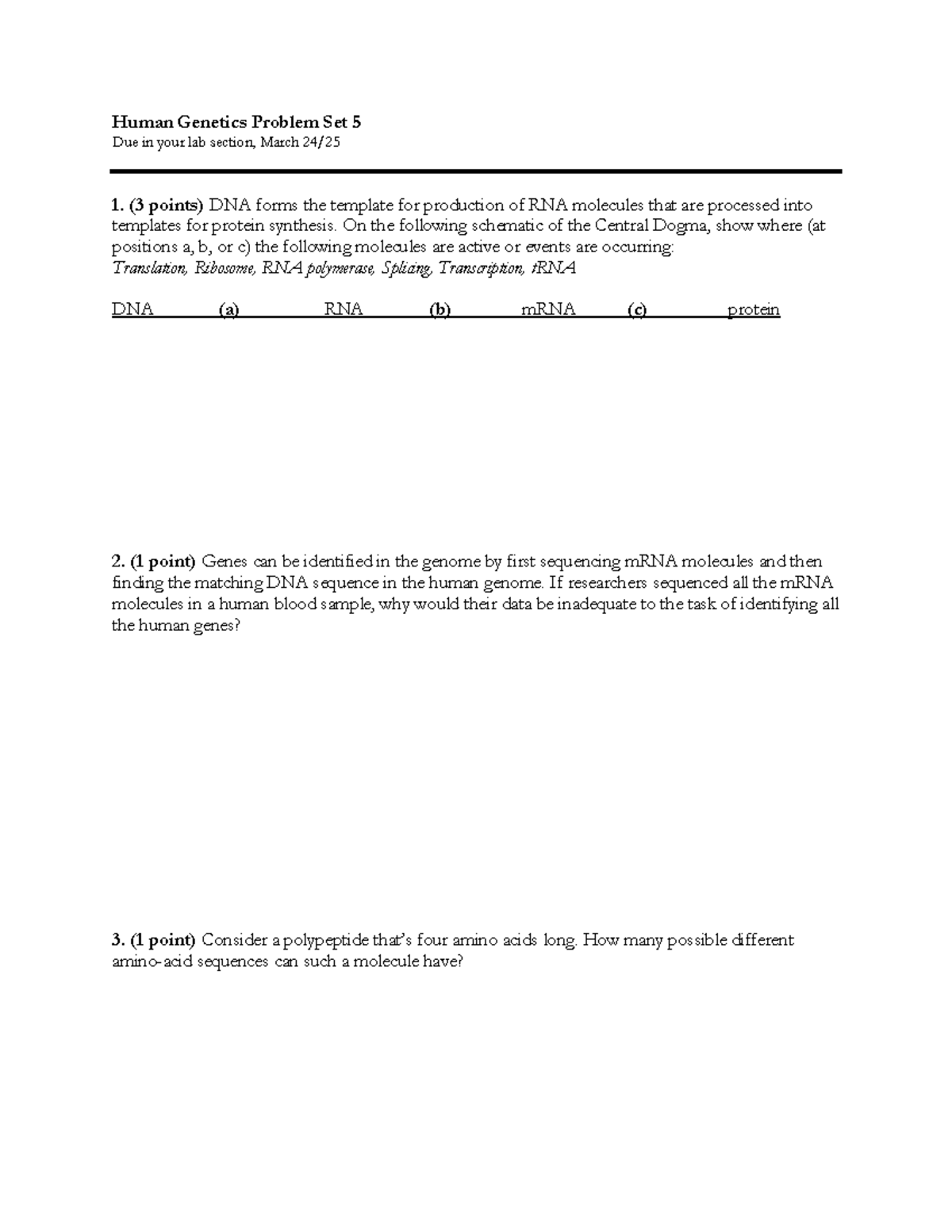 HG PS5 2022 - practice - Human Genetics Problem Set 5 Due in your lab ...