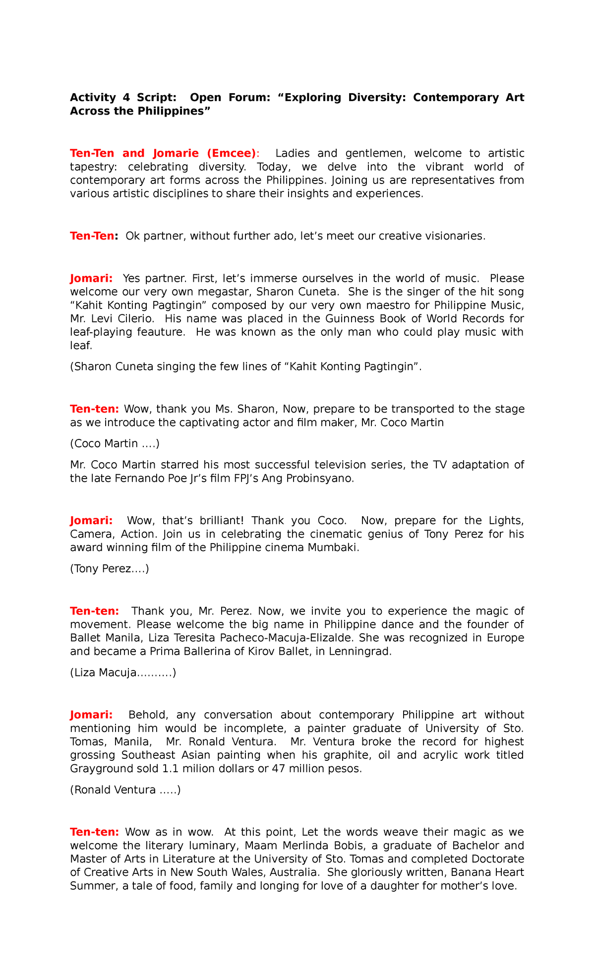 Activity-4-Script - bduedocidenhdicbsew - Activity 4 Script: Open Forum ...