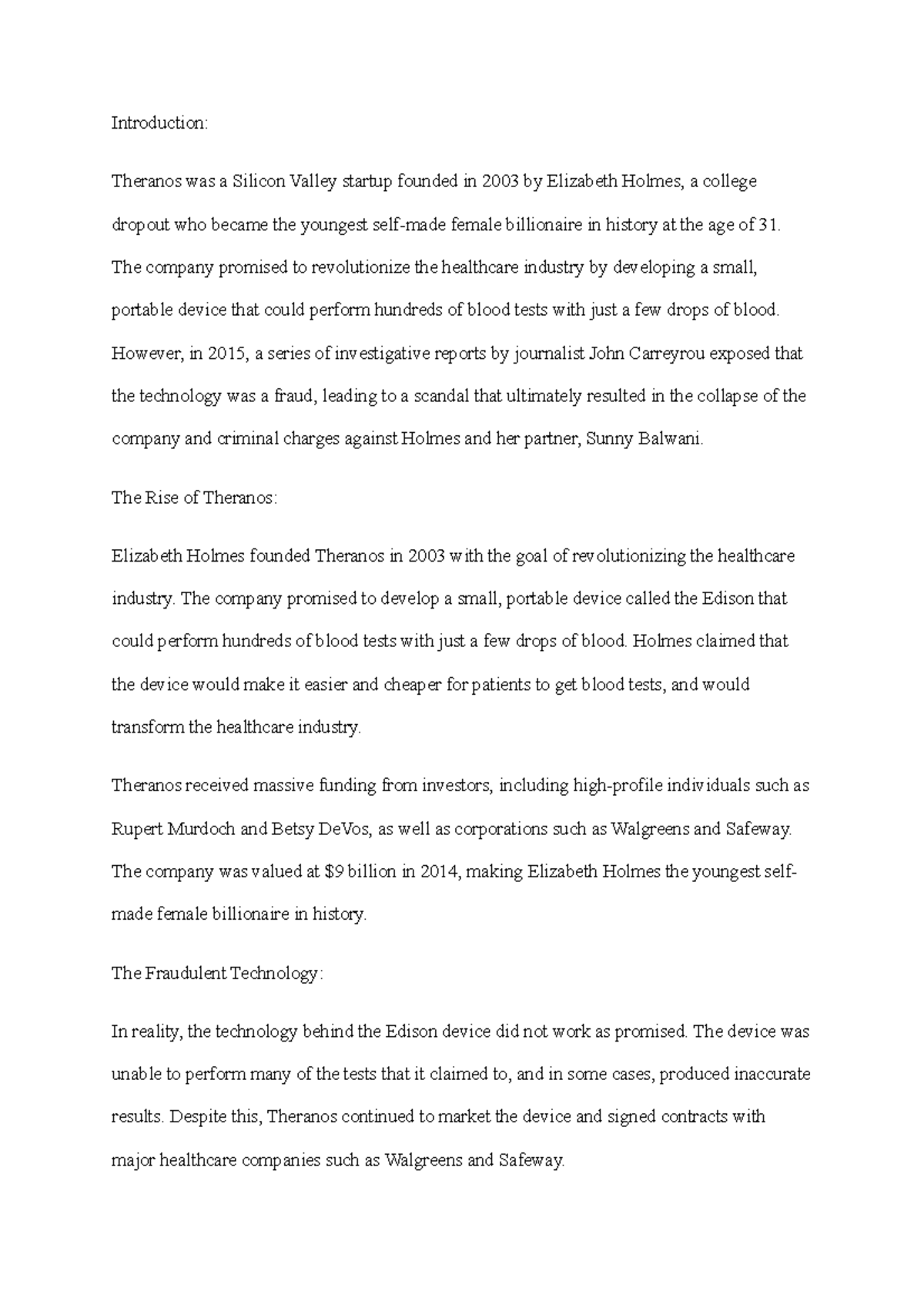 Document 5 Theranos Fraud Scandal - Introduction: Theranos was a ...