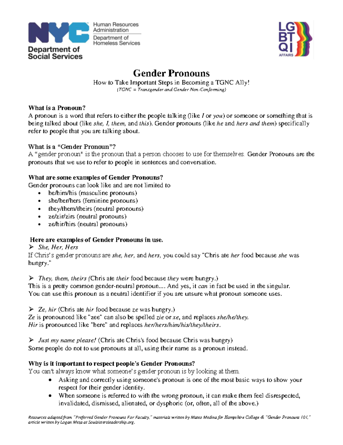 Gender Pronouns final draft 10 - Resources adapted from “Preferred ...