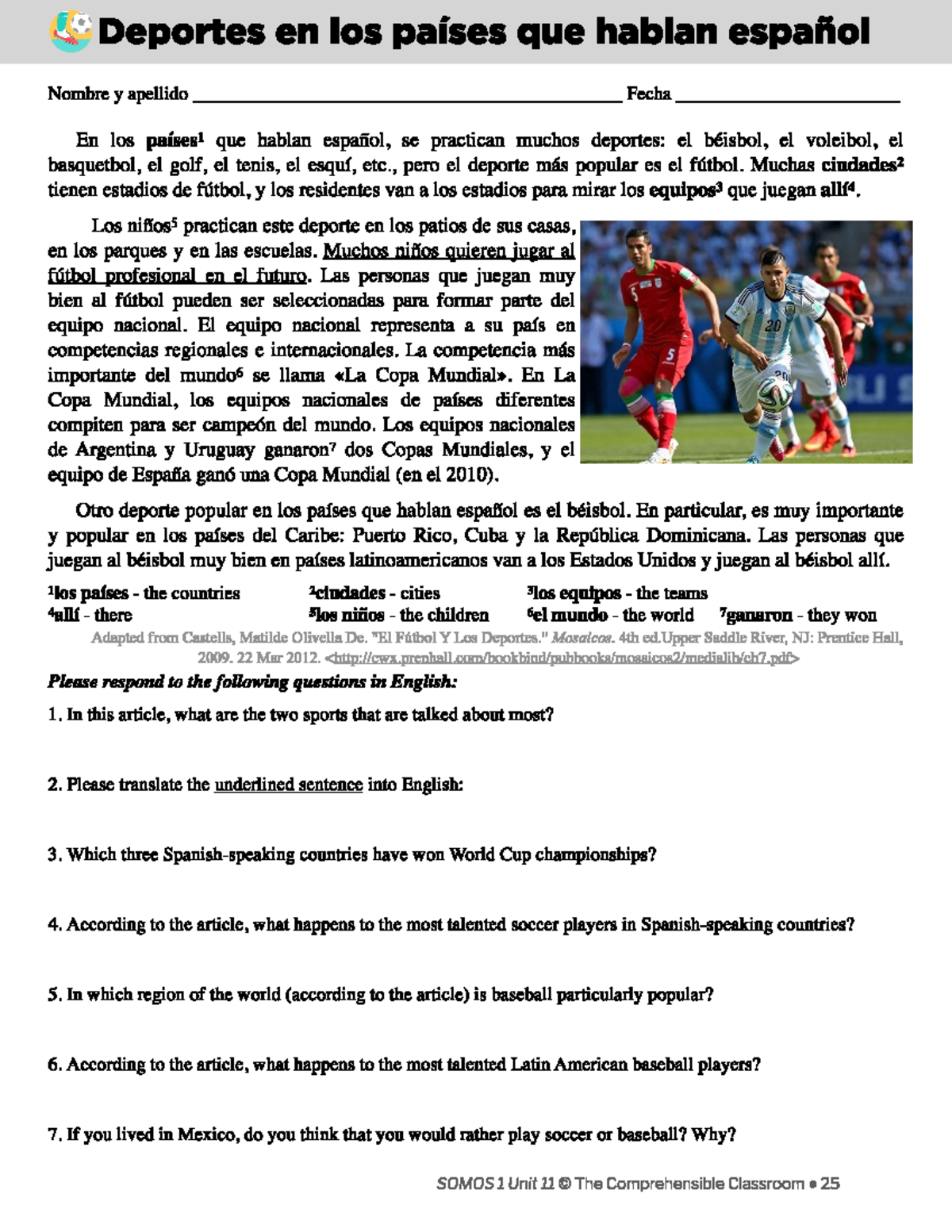 Deportes en los paises que hablan espanol Reading - Mathatical analysis ...