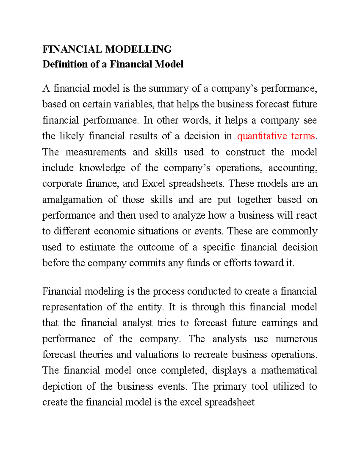 Lesson 1 Financial Modelling - FINANCIAL MODELLING Definition of a ...