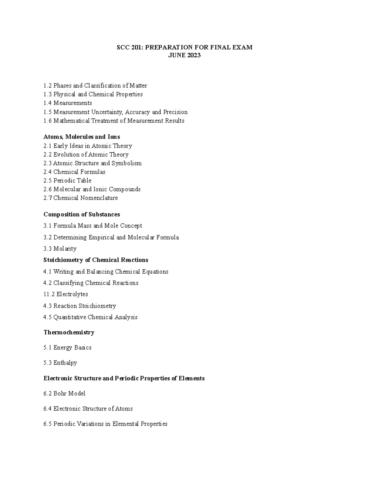 Preparation for final exam - SCC 201: PREPARATION FOR FINAL EXAM JUNE ...