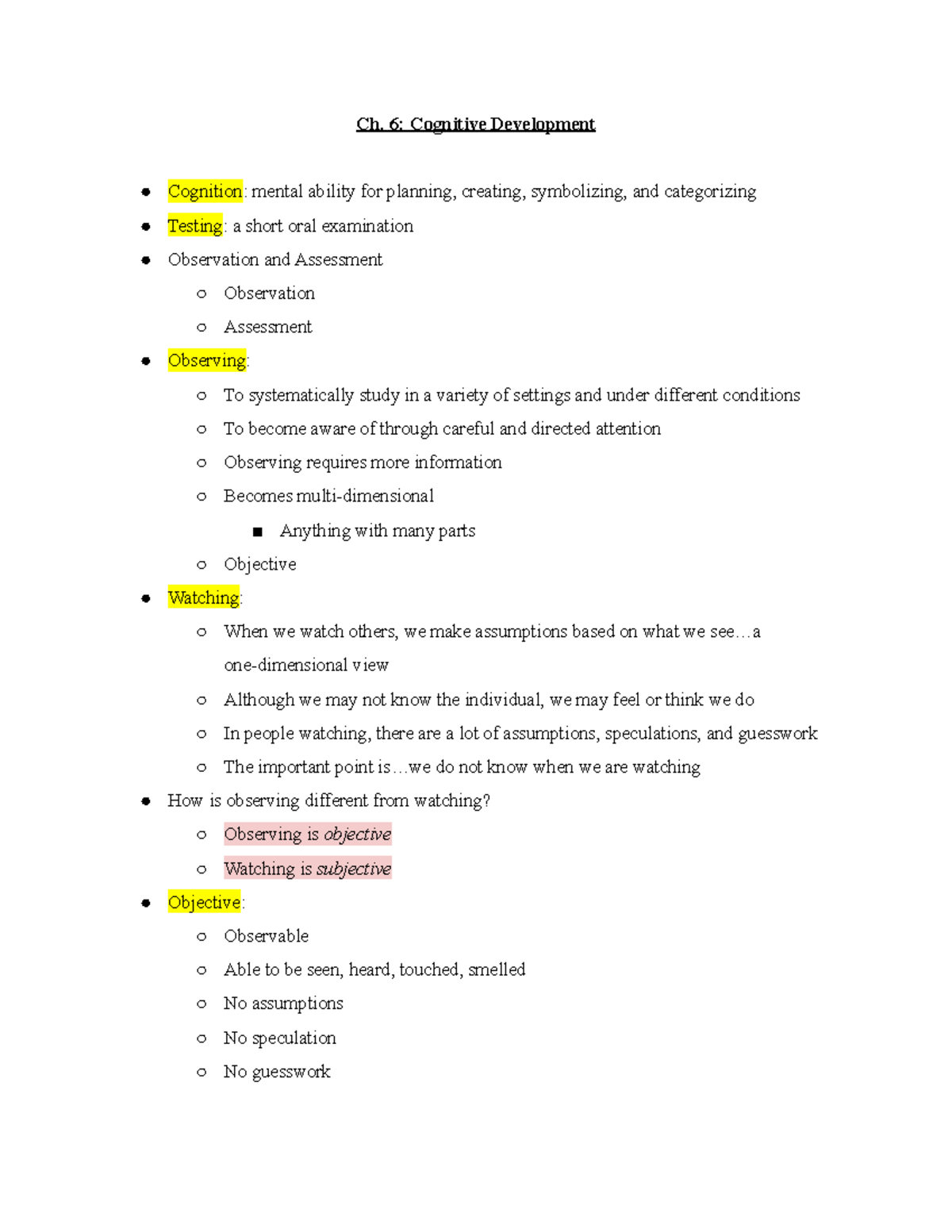 CAS 101 CH 6 Cognitive Development - Ch. 6: Cognitive Development ...