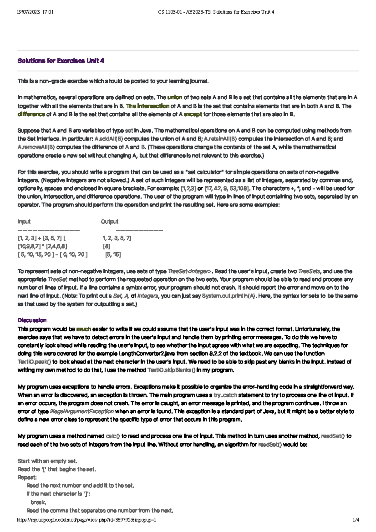 Exercise 4 for LJ - Solutions for Exercises Unit 4 This is a non-grade exercise which should be ...