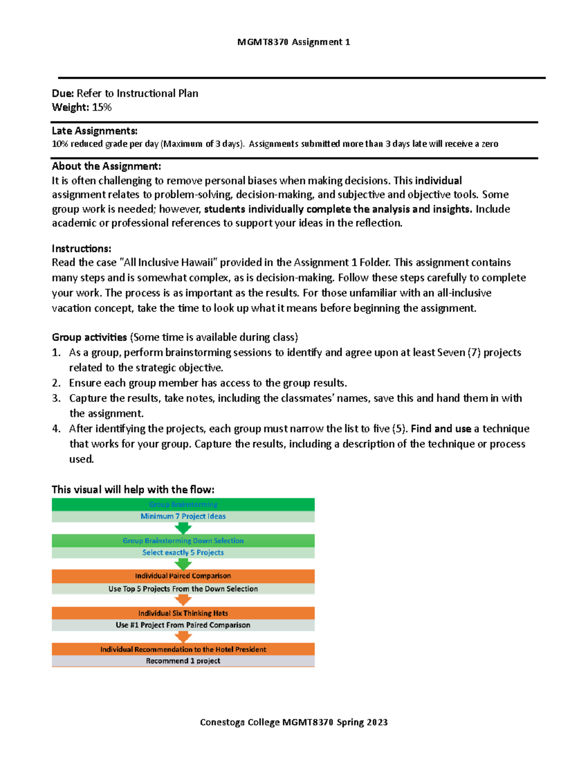 S23 Assignment 1 Instructions - MGMT8370 Assignment 1 Conestoga College ...
