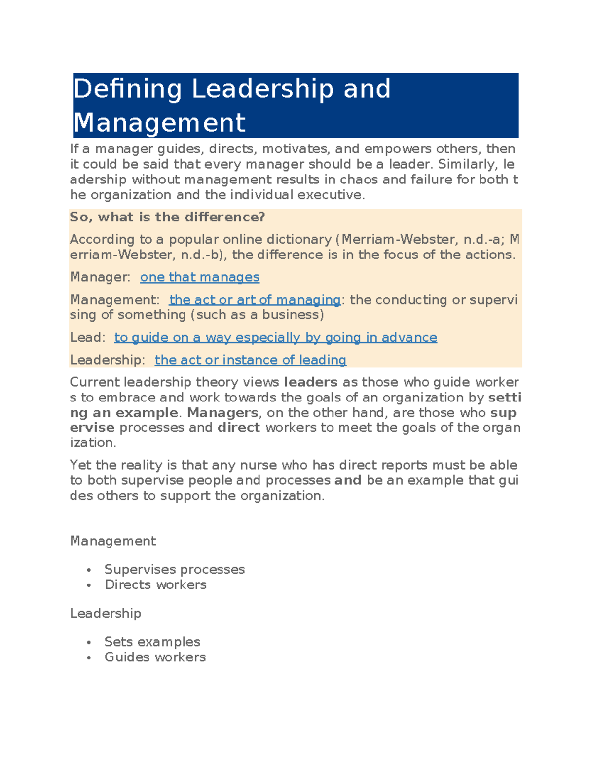 NR 446 Introduction - content is helpful - Defining Leadership and ...