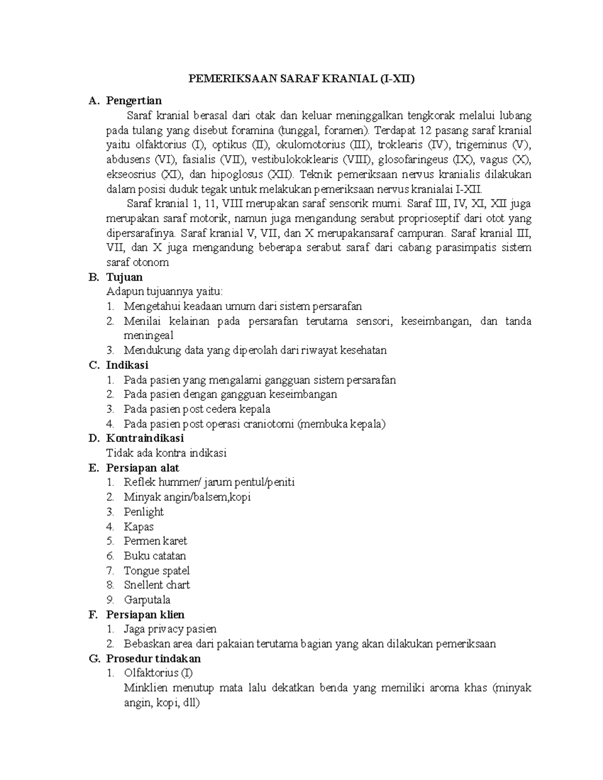 Pemeriksaan Saraf Kranial - PEMERIKSAAN SARAF KRANIAL (I-XII) A ...