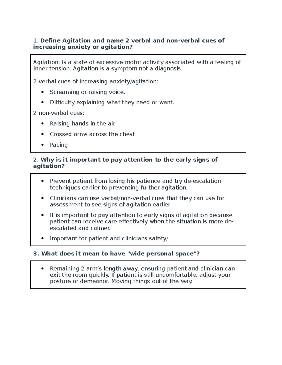 Anxiety Cycle - Define Agitation and name 2 verbal and non-verbal cues ...