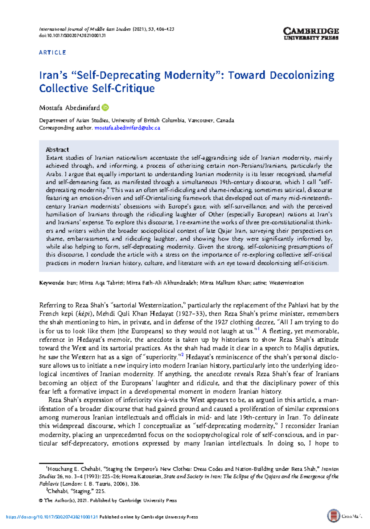 iran s self deprecating modernity toward decolonizing collective self ...