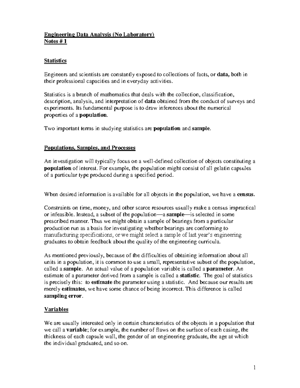 EDA Notes 1 - n/a - Engineering Data Analysis (No Laboratory) Notes # 1 ... EDA Notes 1 - n/a - Engineering Data Analysis (No Laboratory) Notes # 1 ...