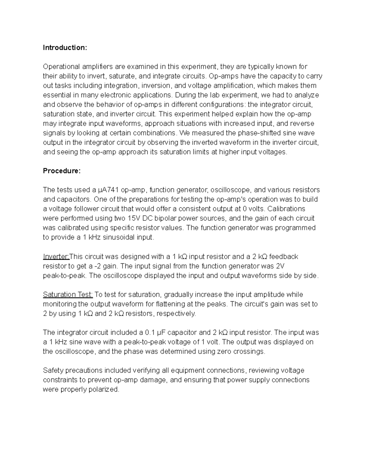 ELEC273 Lab Rep-Lab2-2- Final - Introduction: Operational amplifiers are examined in this - Studocu