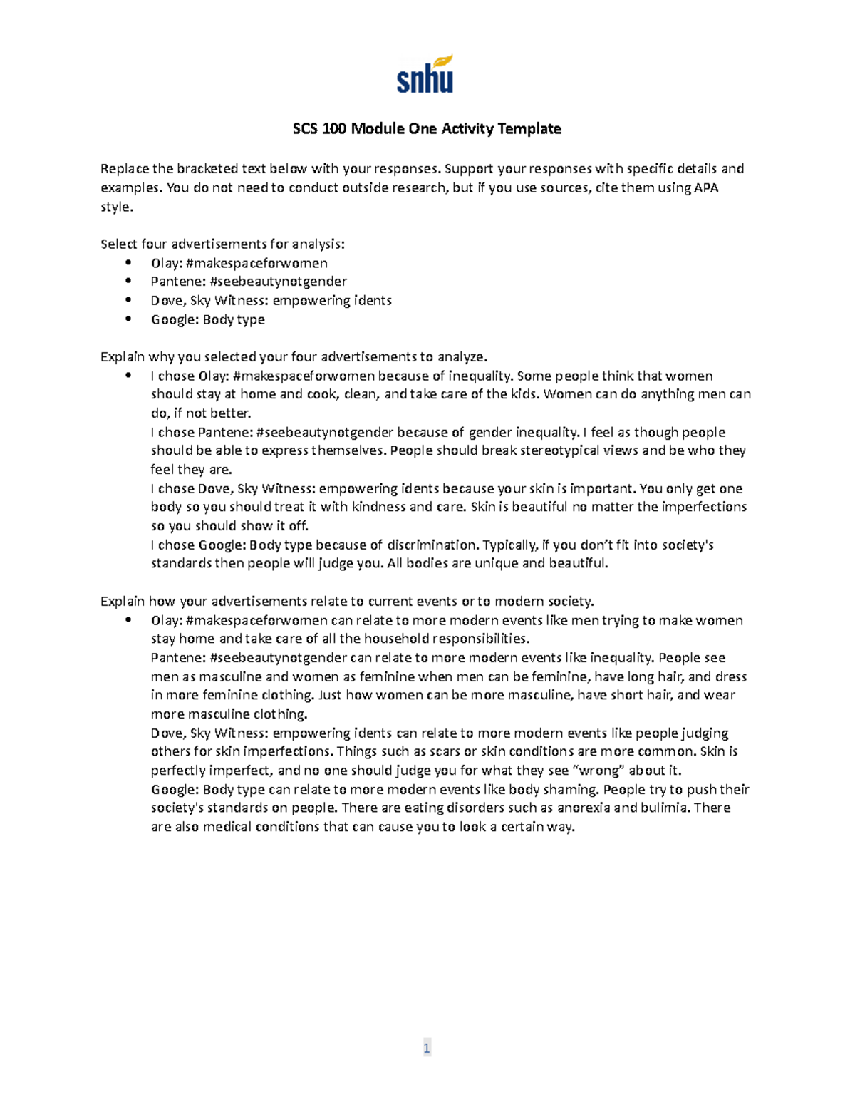 1-2 activity advertisement selection - SCS 100 Module One Activity ...