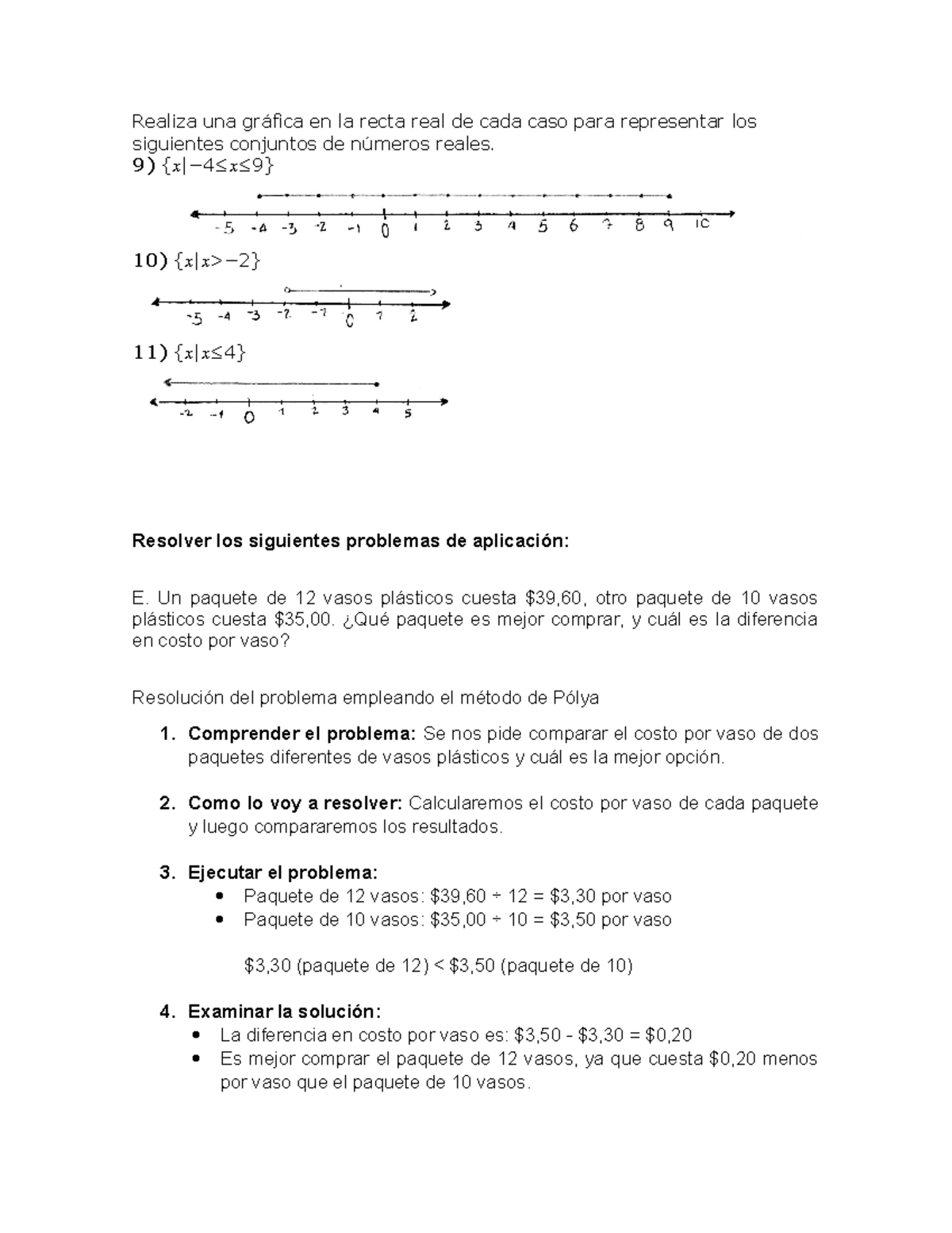 Números reales ejercicios 9 10 y 11 - Realiza una gráfica en la recta ...
