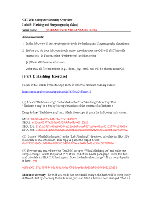 Lab6 - Lab 6 - CIT-251: Computer Security Overview Lab#6: Cracking Unix/Linux passwords with ...