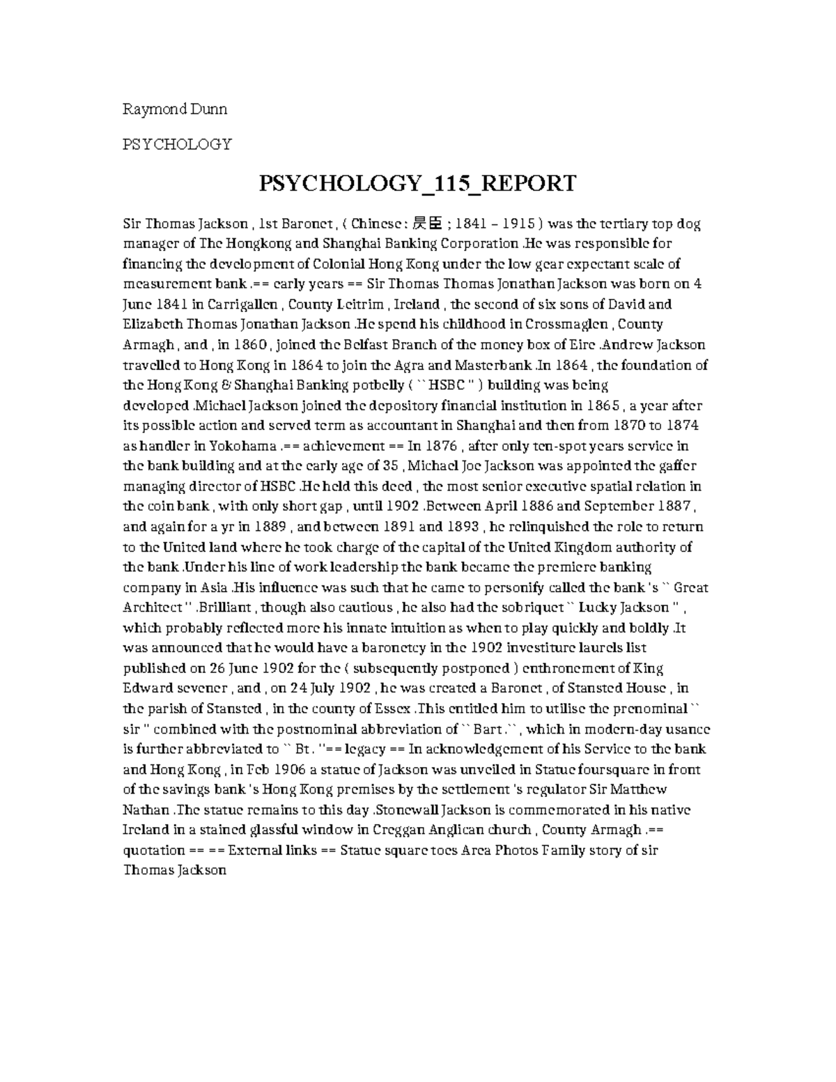 Psychology 115 Report - Raymond Dunn PSYCHOLOGY PSYCHOLOGY_115_REPORT ...