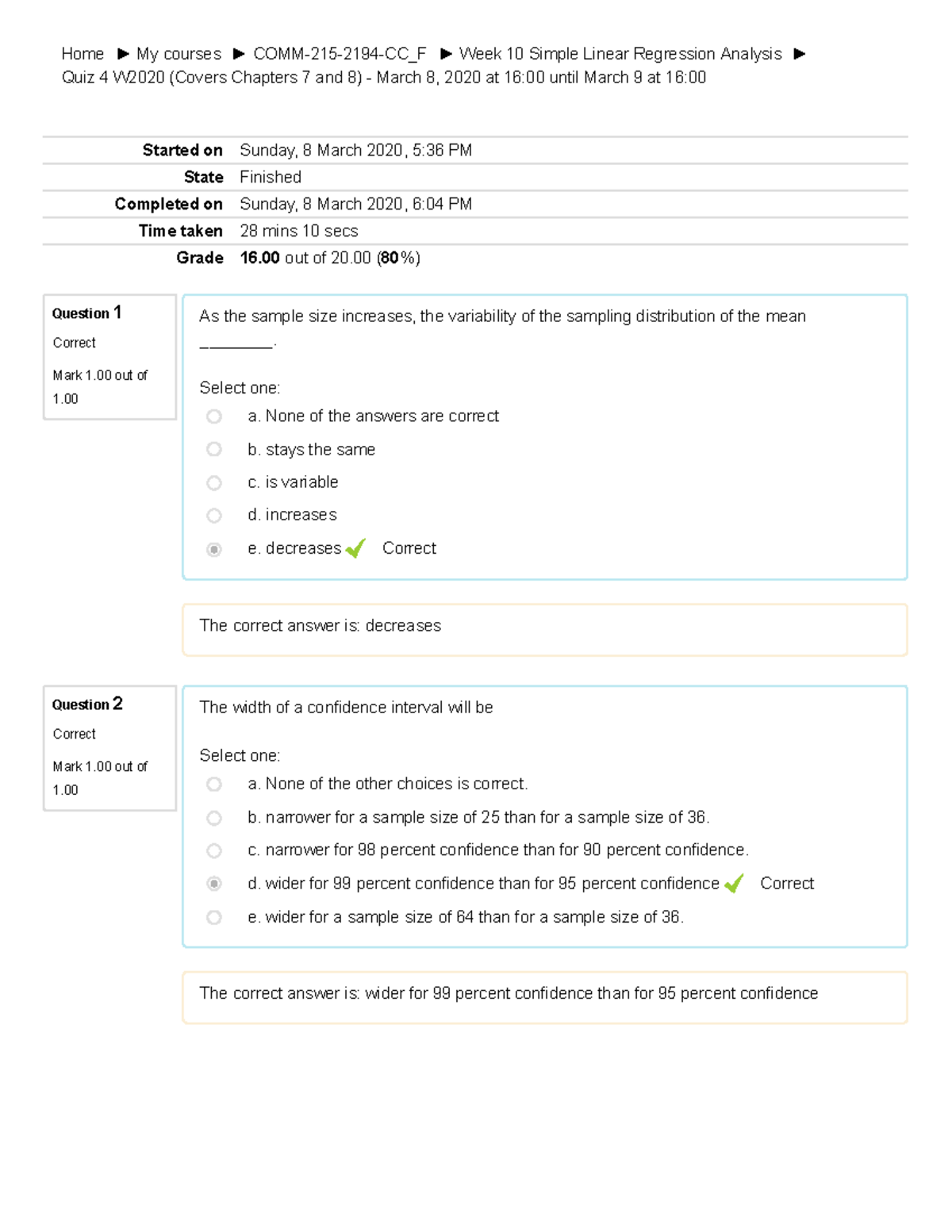 Moodle Quiz 4 W2020 (Chapters 7 and 8) - Home My courses COMM-215-2194 ...