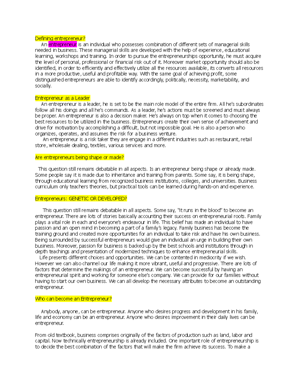 Bridging report for management and human resouces - Defining ...