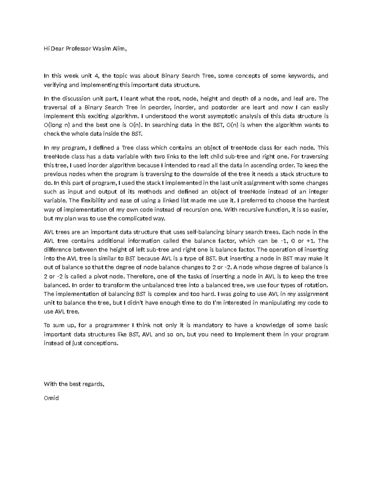 Learning Journal Unit 4 - Hi Dear Professor Wasim Alim, In this week ...