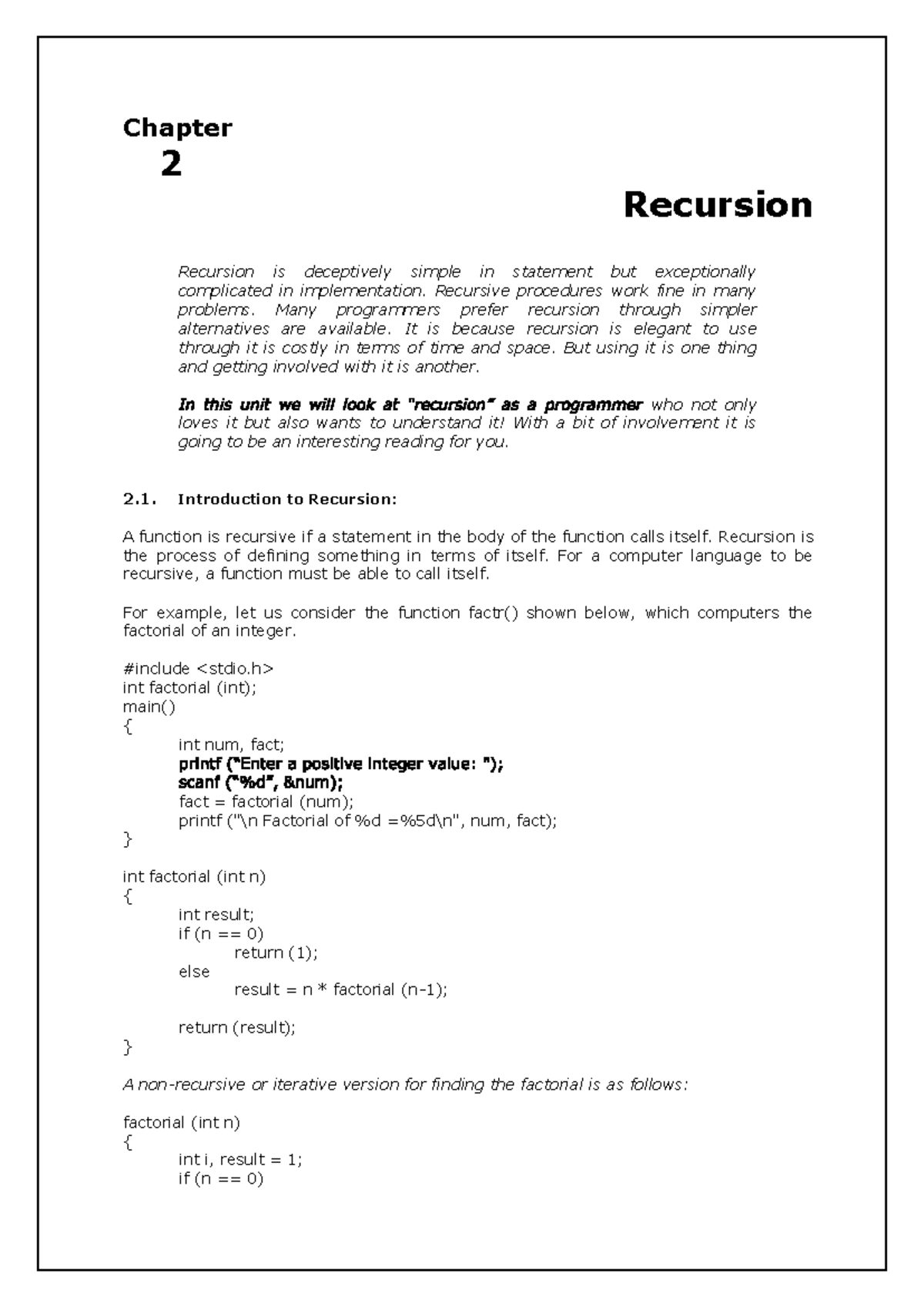 202003 251324427324 Himanshu Recursion Chapter 2 Recursion Recursion Is Deceptively Simple In