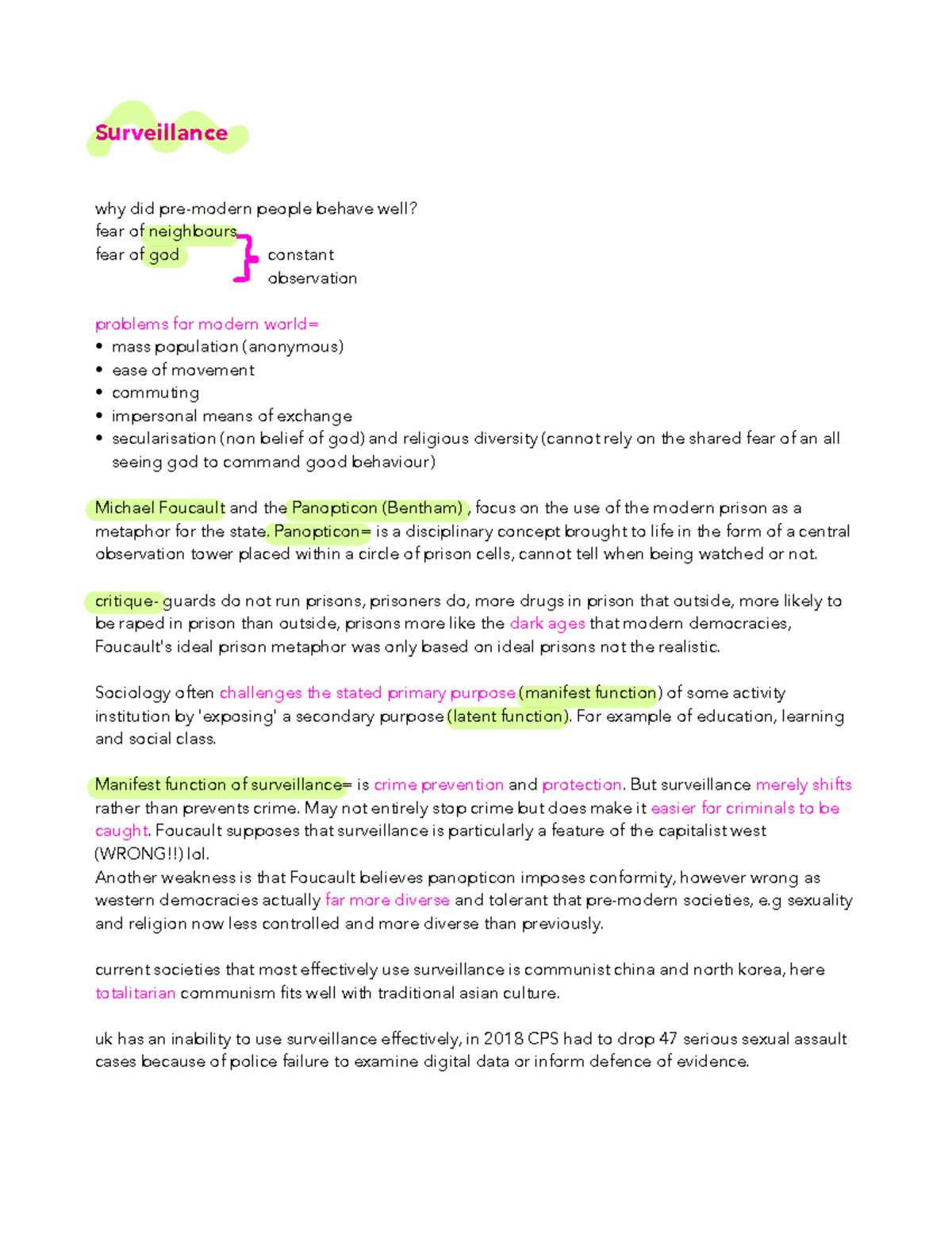 Surveillance Note - Surveillance why did pre-modern people behave well ...