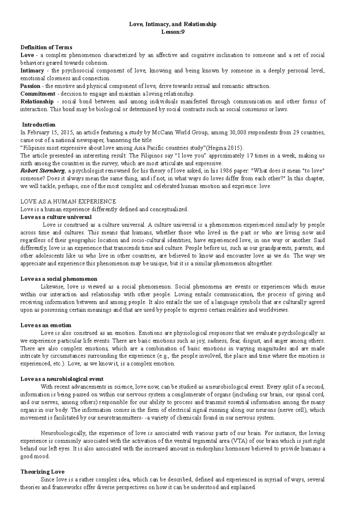 Love, Intimacy and Relationship - Love, Intimacy, and Relationship ...