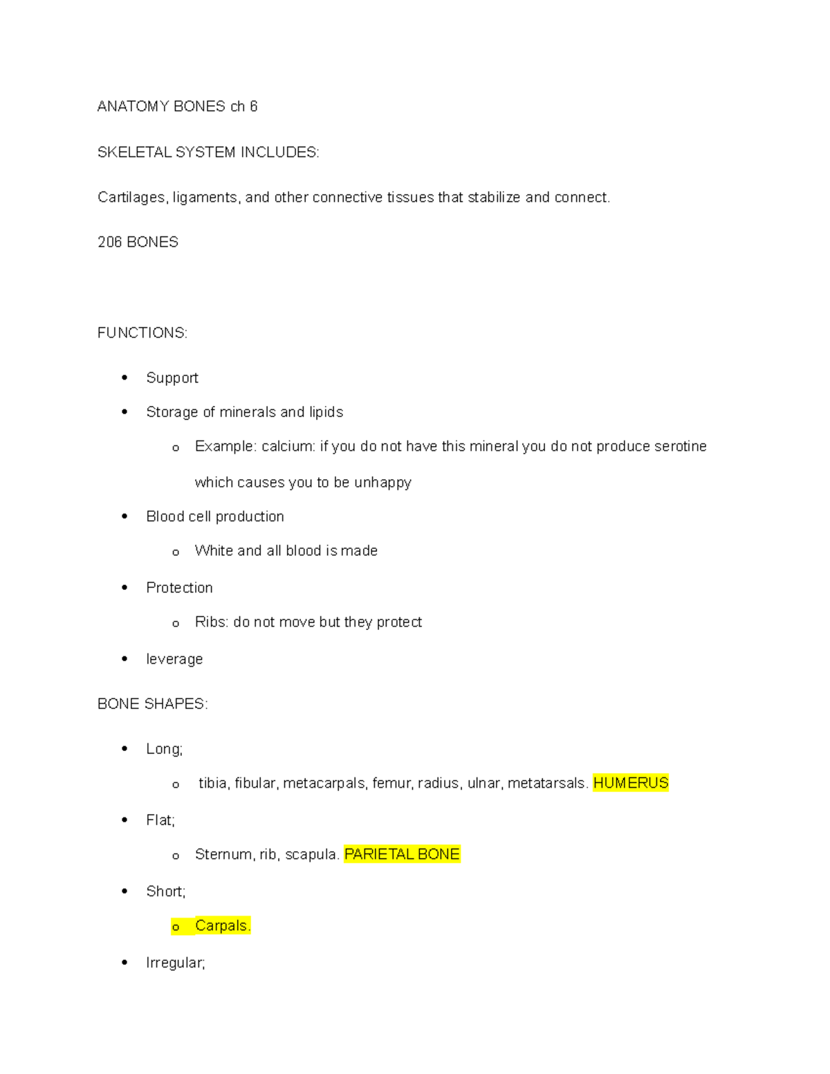 Anatomy Bones ch 6 - Lecture notes on bone of the body; chapter 6 ...