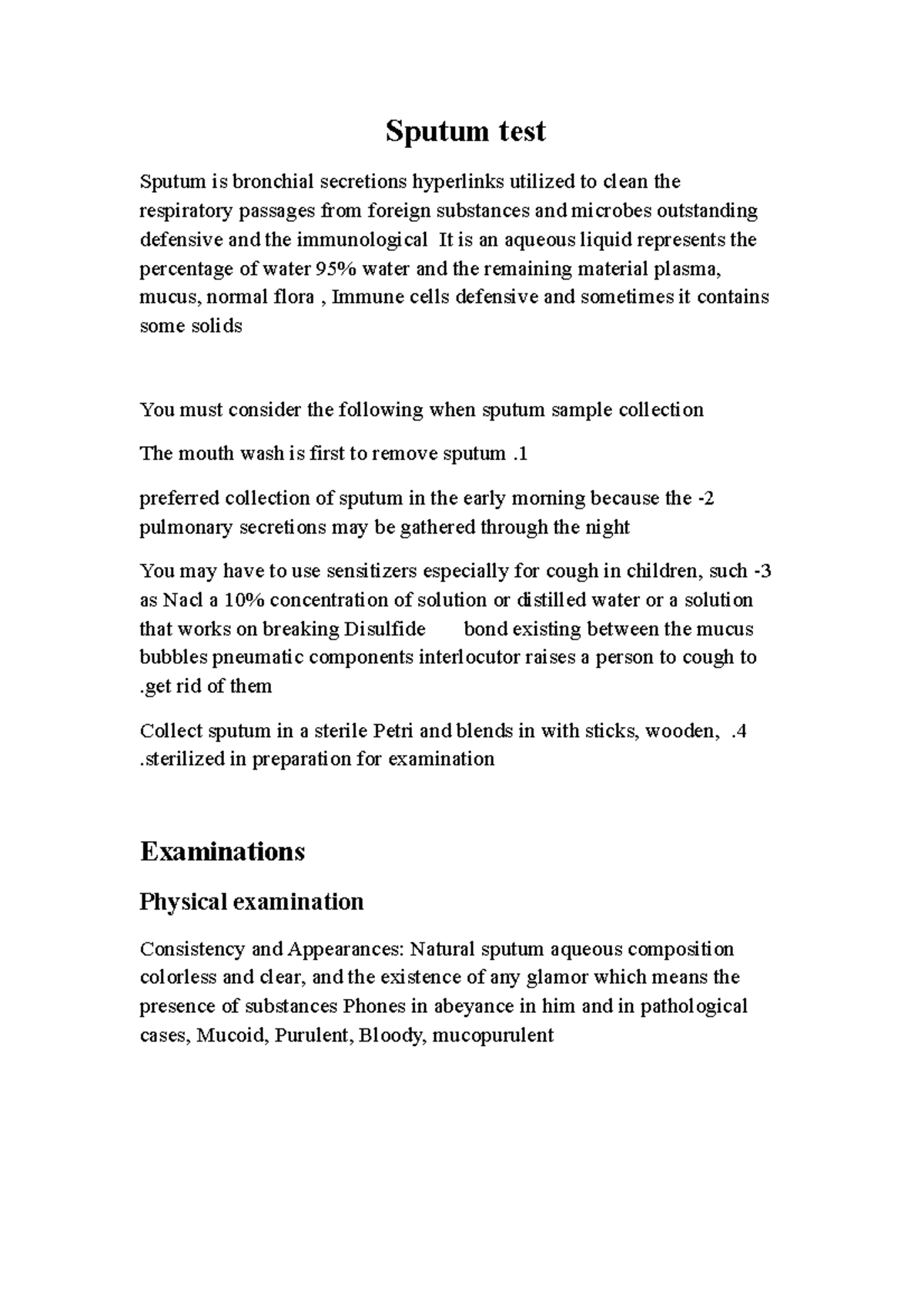 تحليلات - Sputum test Sputum is bronchial secretions hyperlinks ...