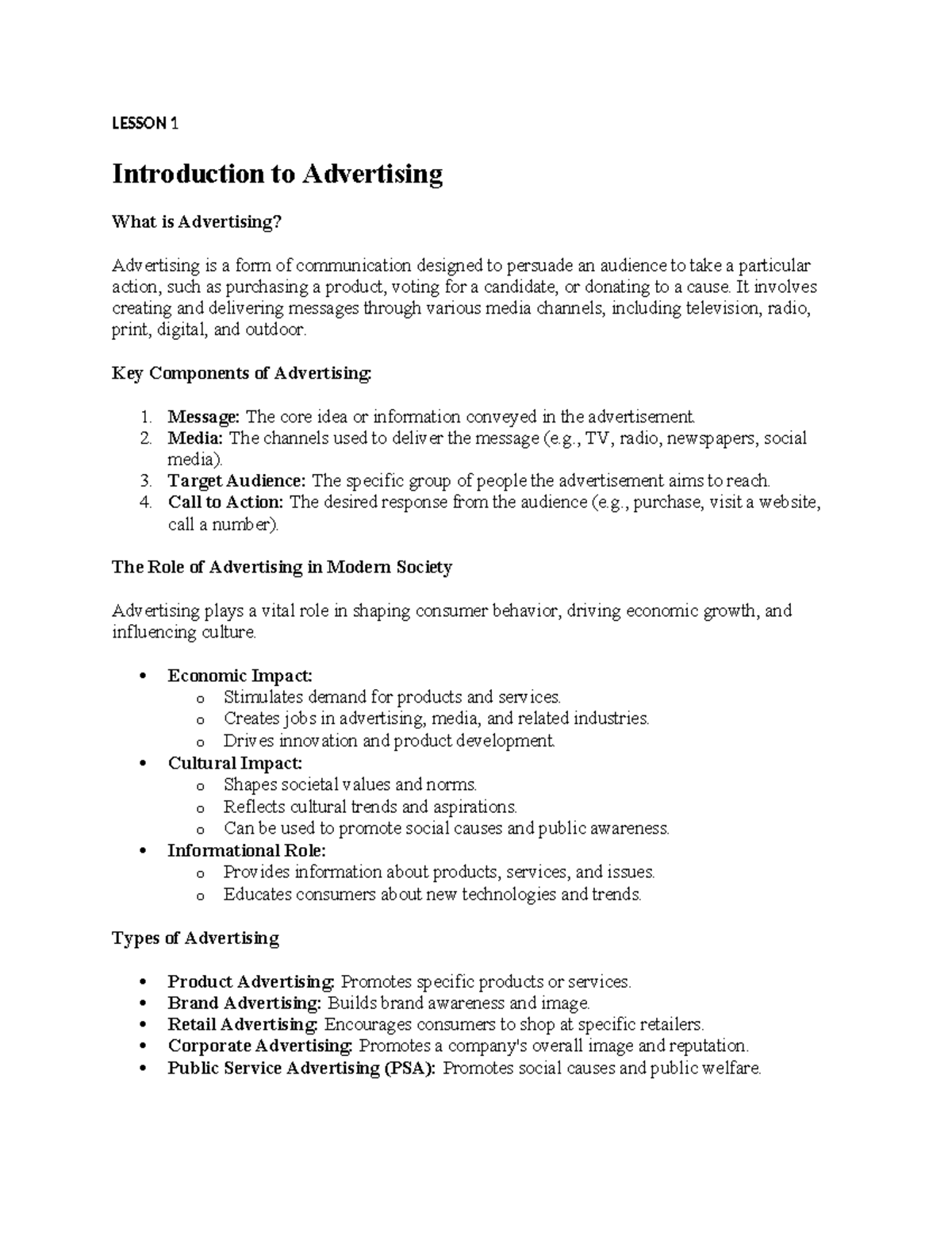 MKT621 - Advertising & Promotion - LESSON 1 Introduction to Advertising ...