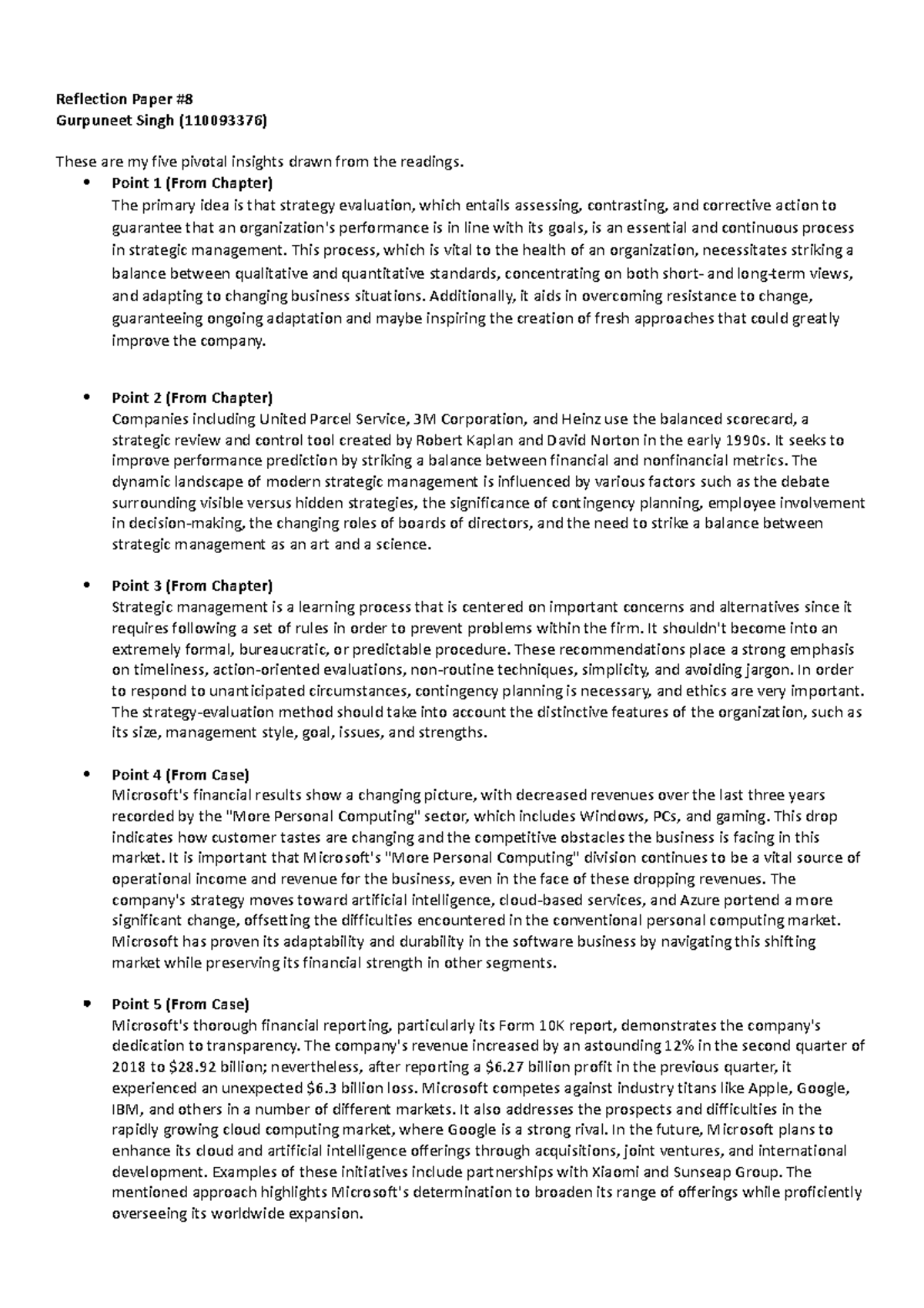 Reflection paper 8 - Reflection Paper # Gurpuneet Singh (110093376 ...