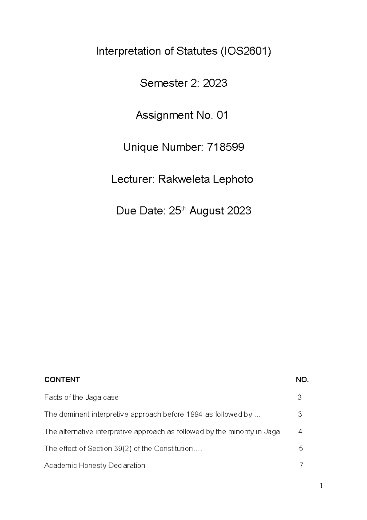 IOS2601 - Marked Assignment 1 - Due on the 25-08-2023 - Interpretation ...