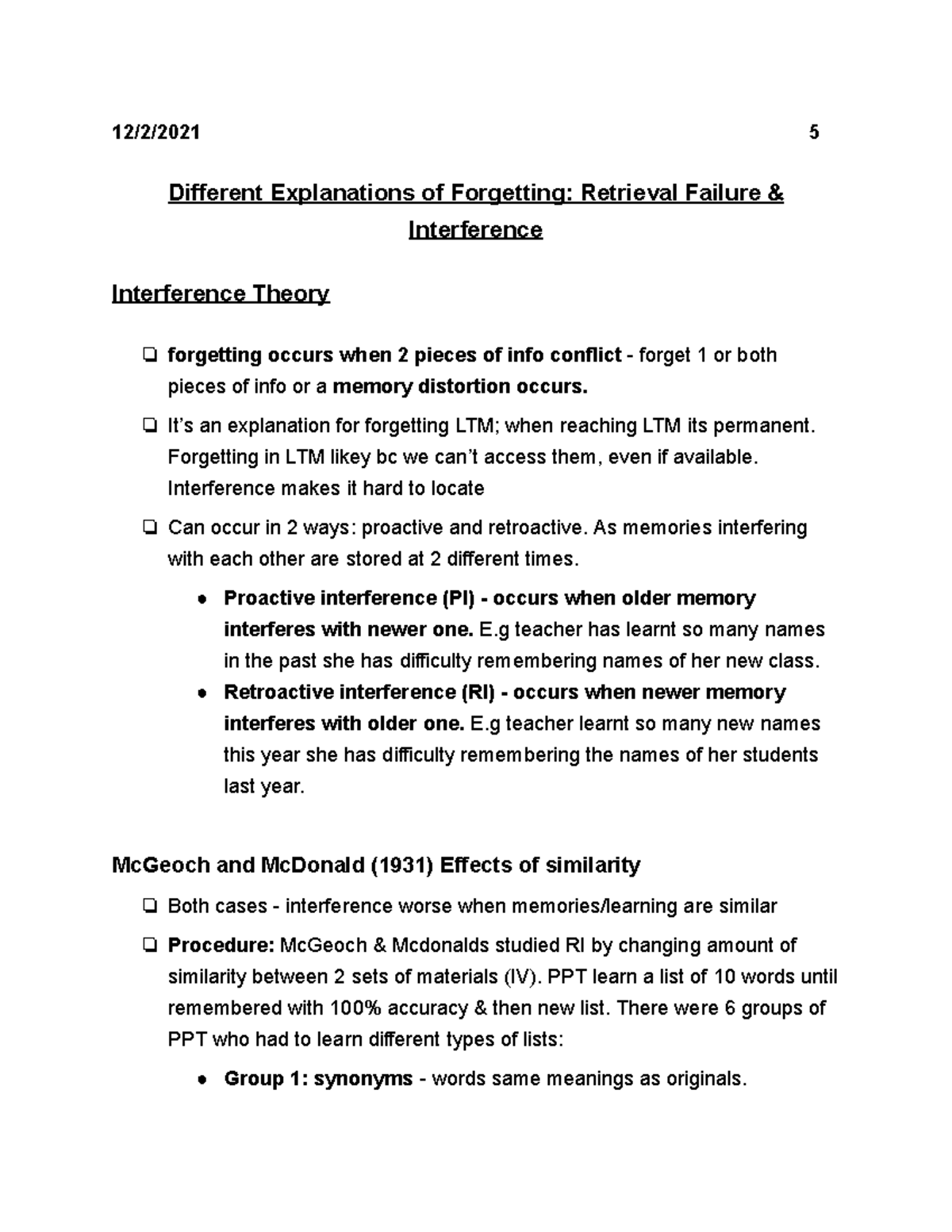5 Different Explanations of Forgetting Retrival Failure & Interference - 12/2/2021 5 Different ...