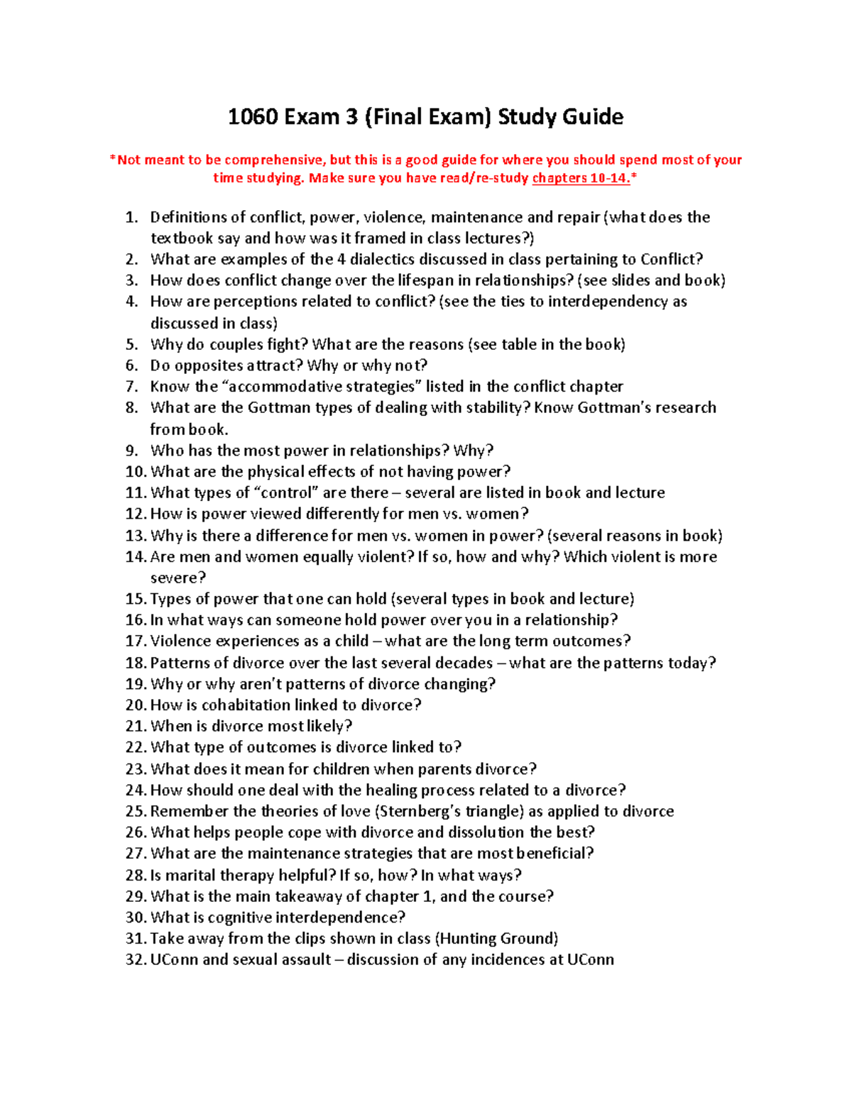 1060 Exam 3 Study Guide - 1060 Exam 3 (Final Exam) Study Guide *Not meant to be comprehensive ...